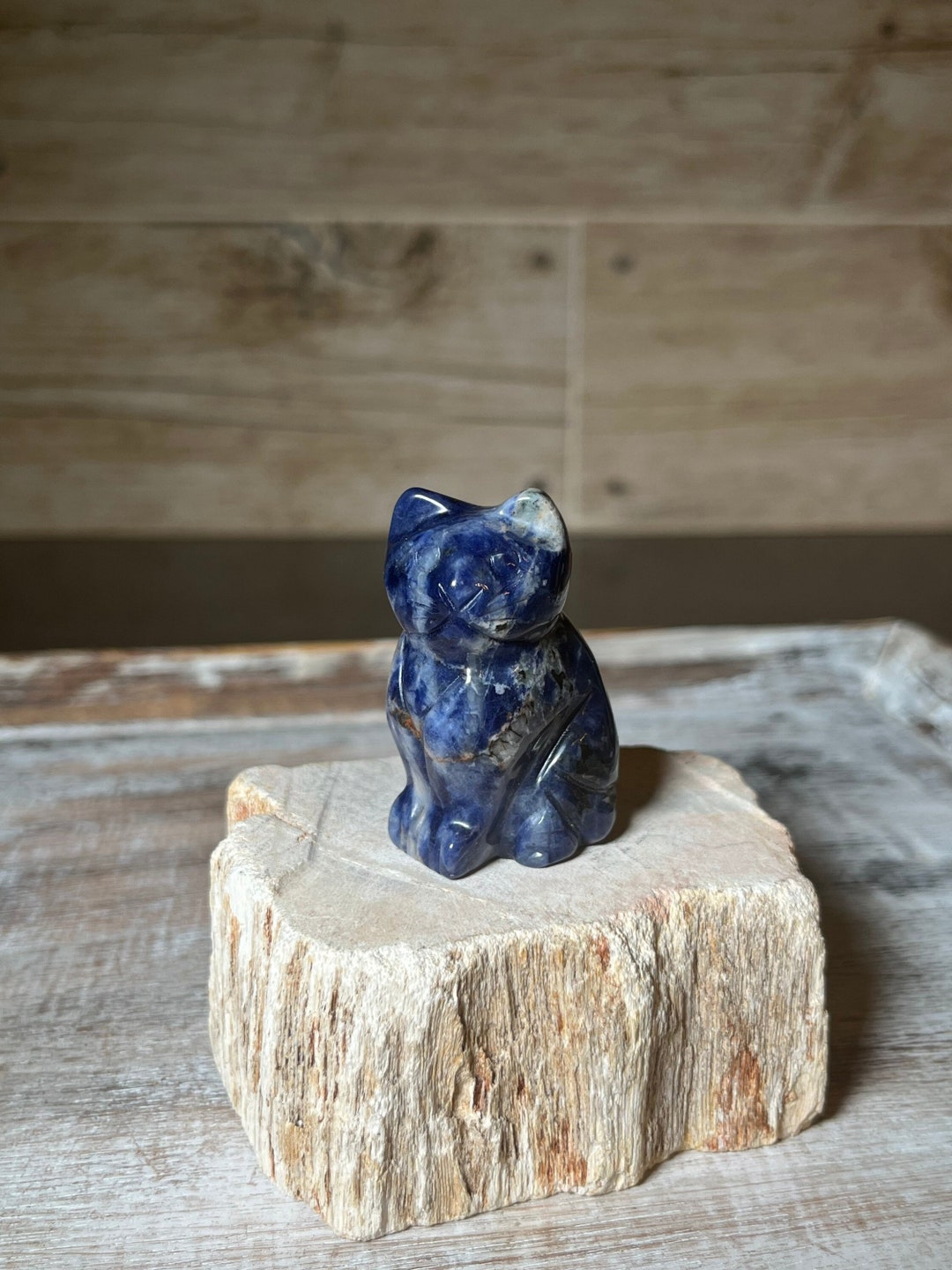 Sodalite Crystal Cat, Blue, Black, Tan, Figurine, Animal, Carved ...