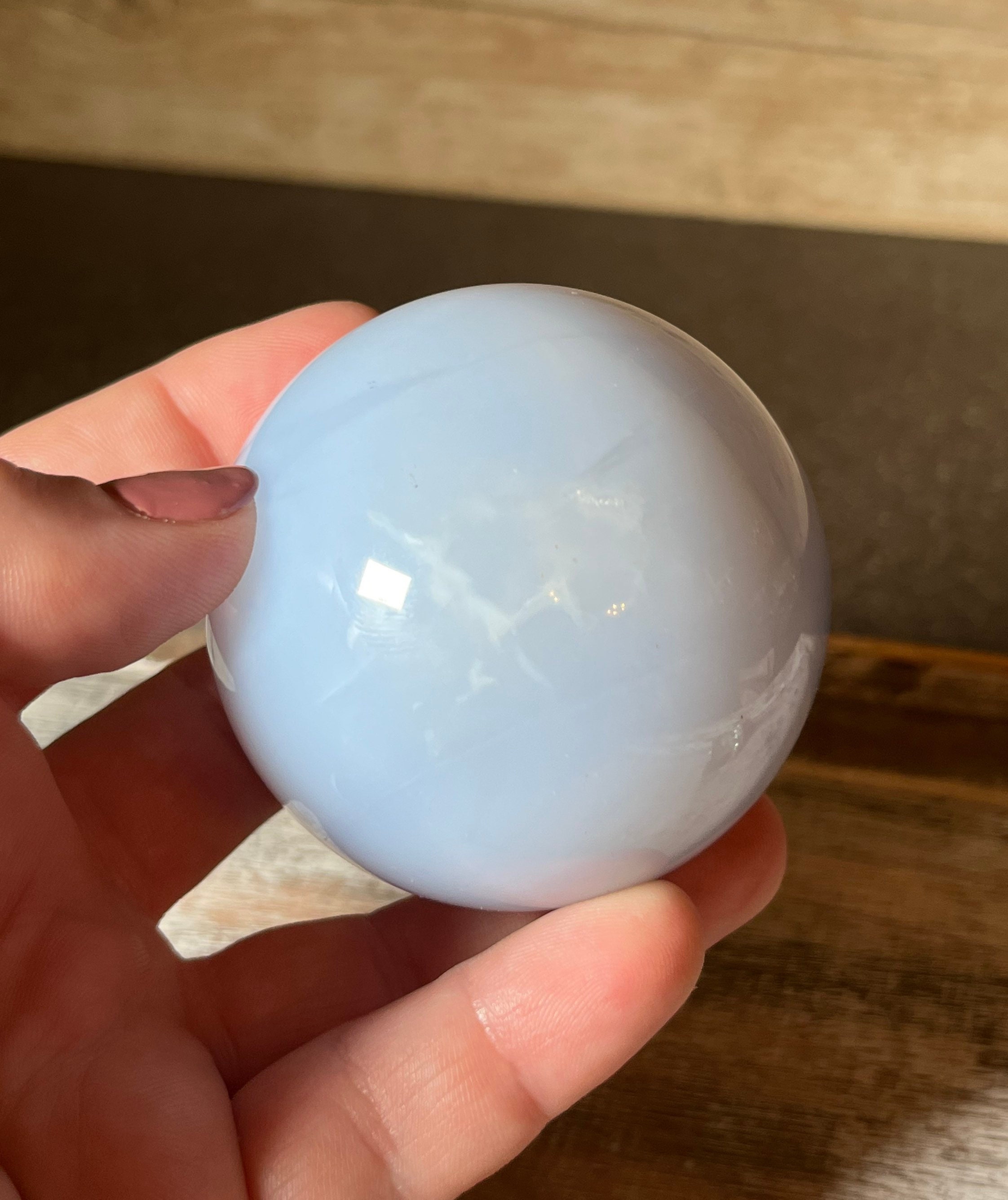 Polished Blue Chalcedony Sphere: Metaphysical Crystal Display (62 Mm ...
