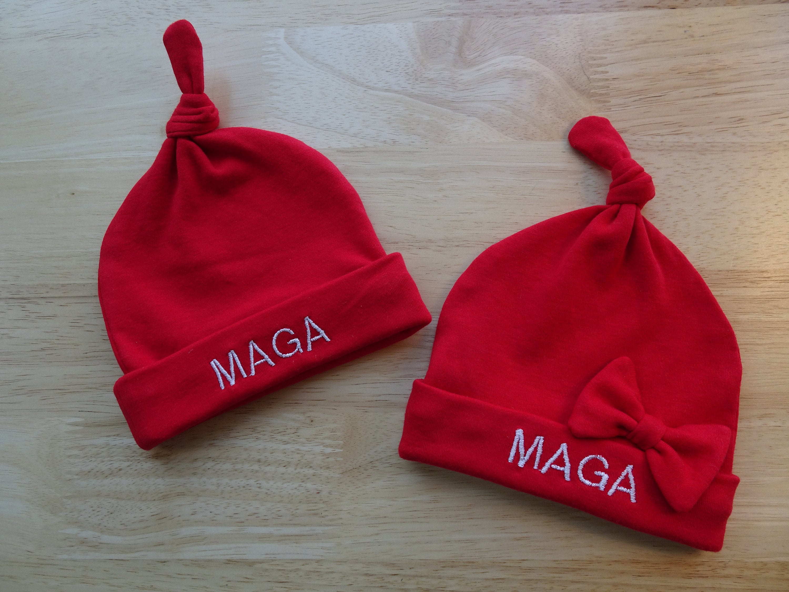 MAGA Baby Hat, 0-6m, 6-12m, Red Top Knot Hat, Embroidered, Republican ...