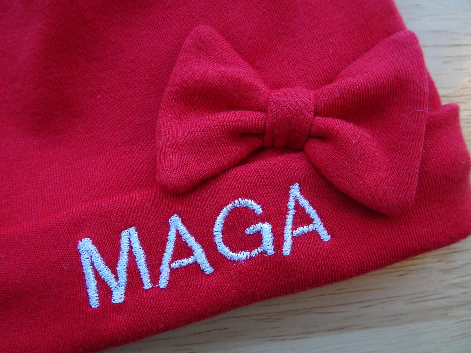 MAGA Baby Hat, 0-6m, 6-12m, Red Top Knot Hat, Embroidered, Republican ...