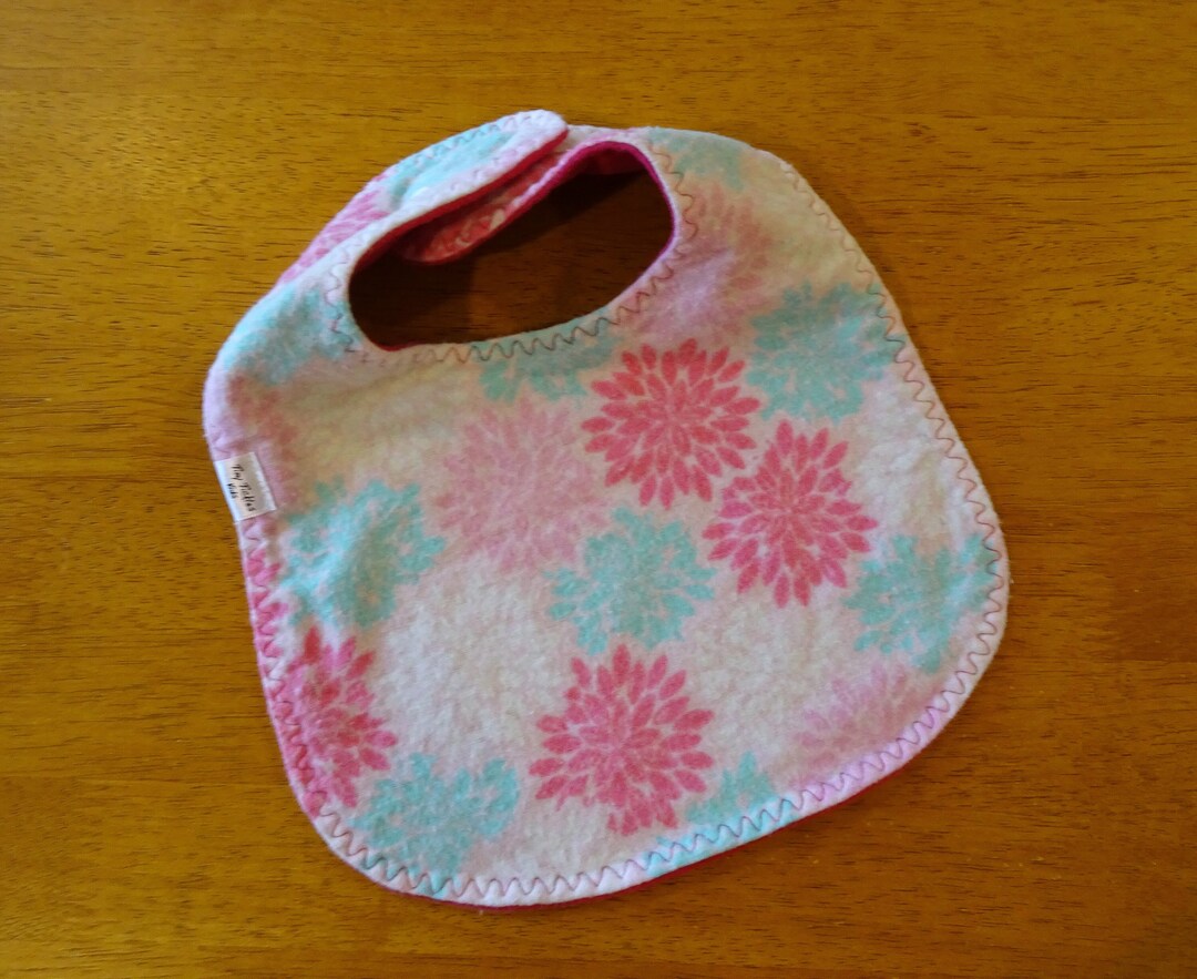 Flower Baby Bib, Baby Girl Floral Bib, Pink Flowers, Aqua Flowers, Baby ...