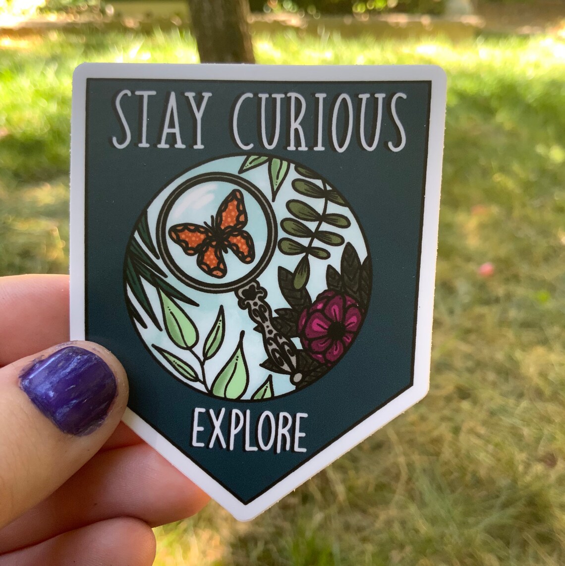Stay Curious Sticker | Butterfly & Magnifying Glass Sticker ...