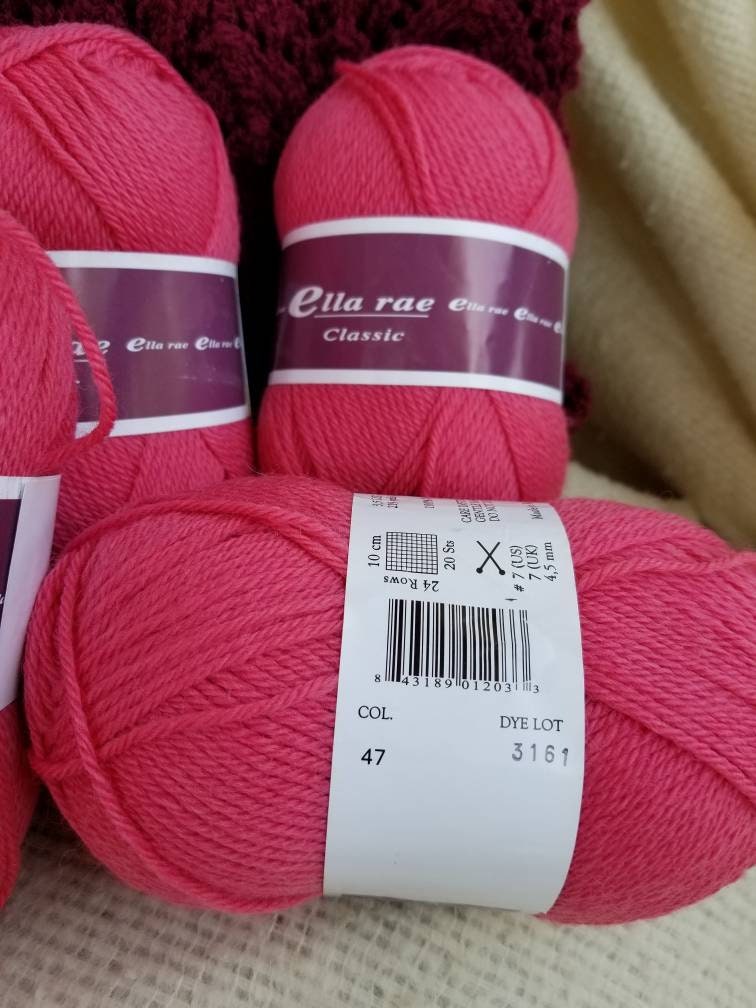 Ella Rae Classic Yarn 100% Wool 100g/3.5oz Color 47 Pink - Etsy