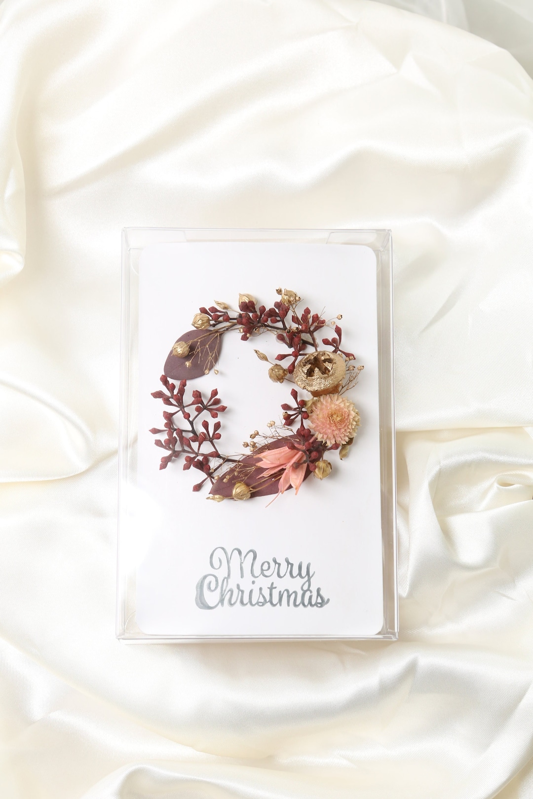Handmade Christmas Card / Preserved Flowers and Dried Flowers / Holiday ...