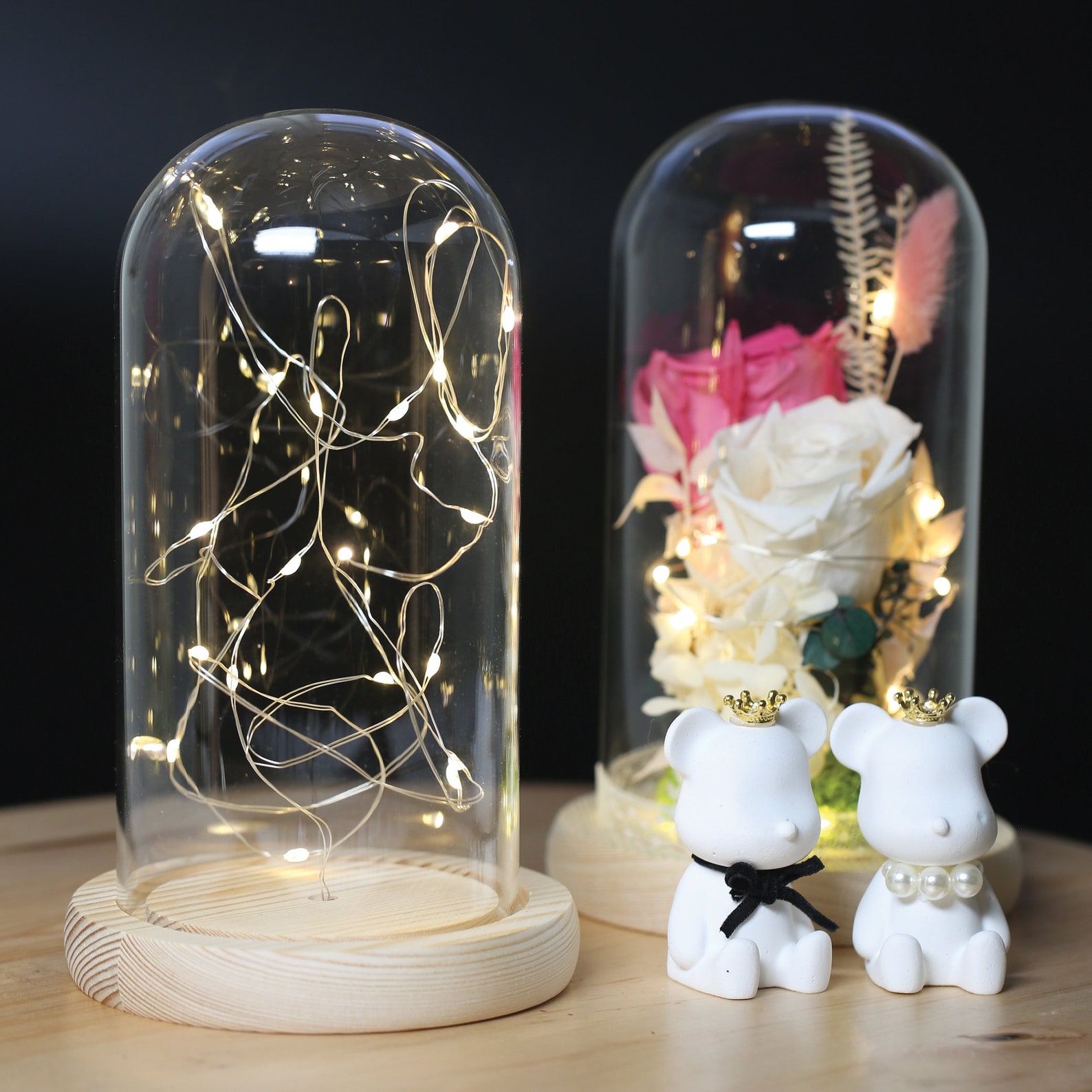 LED Glass Dome Tabletop Display Case | Flower Glass Dome | Preserved ...