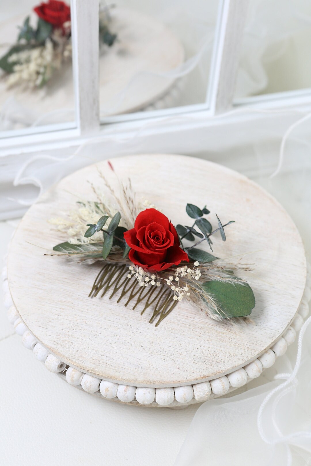 Preserved Red Rose With Greens Wedding Hair Combs, Bridal Hair Combs - Etsy