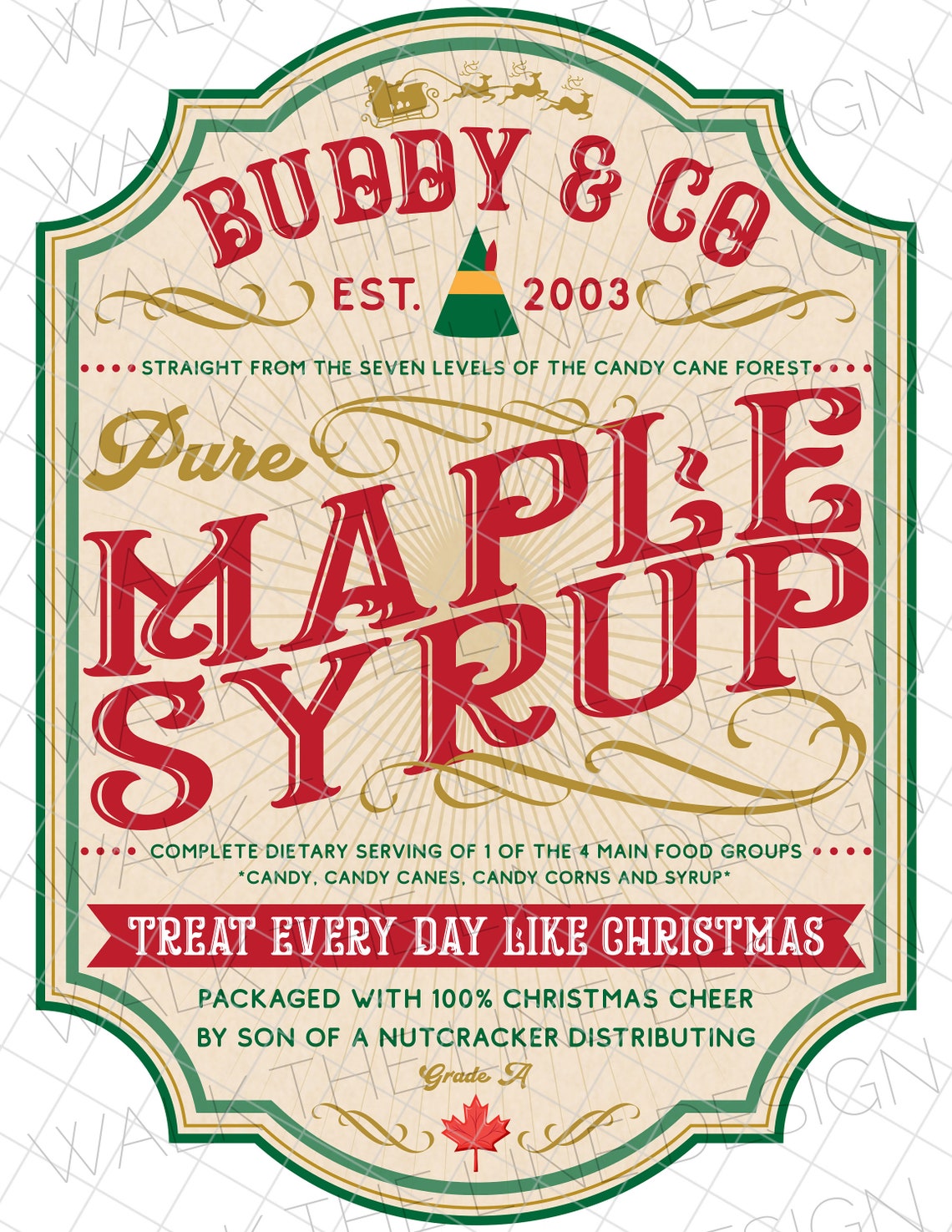 Buddy and Co Maple Syrup Label - Christmas Design - Sublimation Design ...