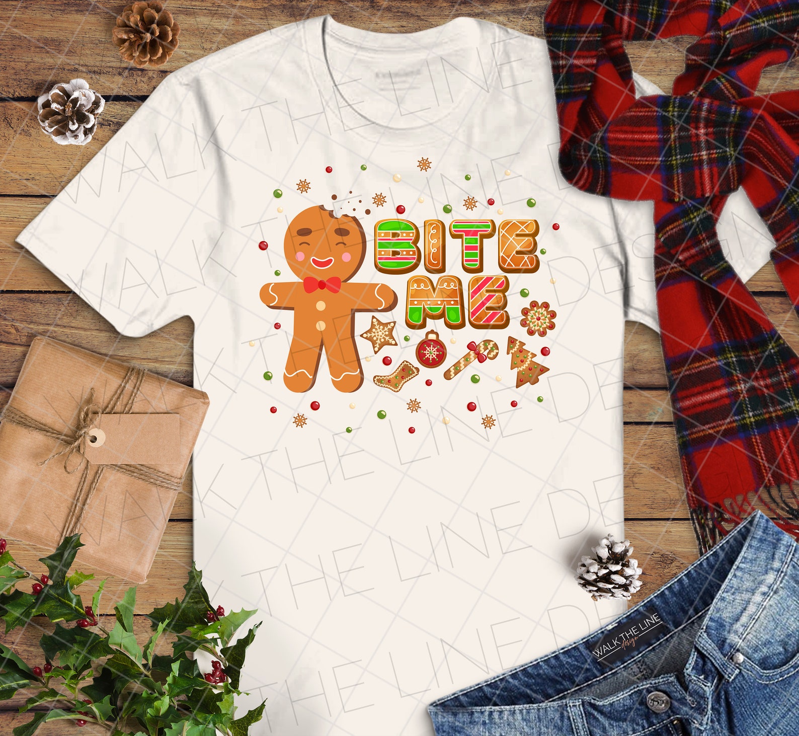 Gingerbread Man Bite Me - Funny Christmas Design - Sublimation Design ...