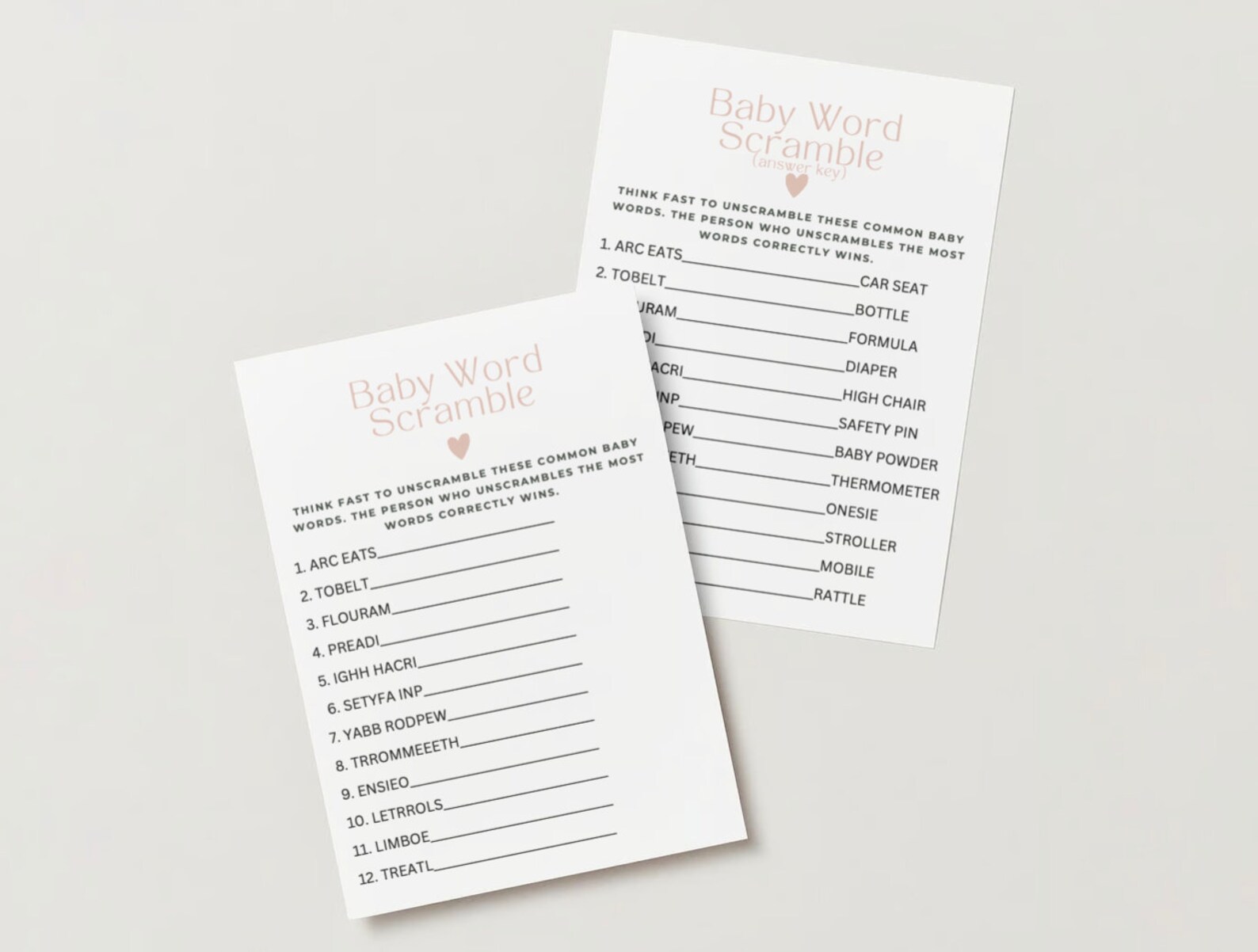 Dusty Rose Pink Baby Shower Game Bundle, Boho Baby Shower Game Kit ...