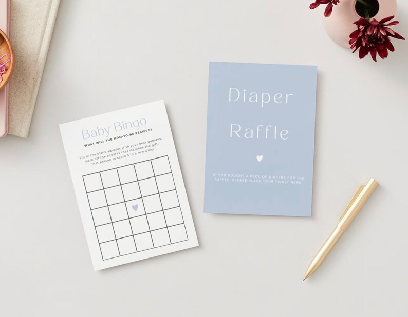 Dusty Skies Blue Baby Shower Game Bundle, Boho Baby Shower Game Kit ...