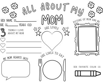 All About My Mom Printable, Mother's Day Craft, Mothers Day Coloring ...