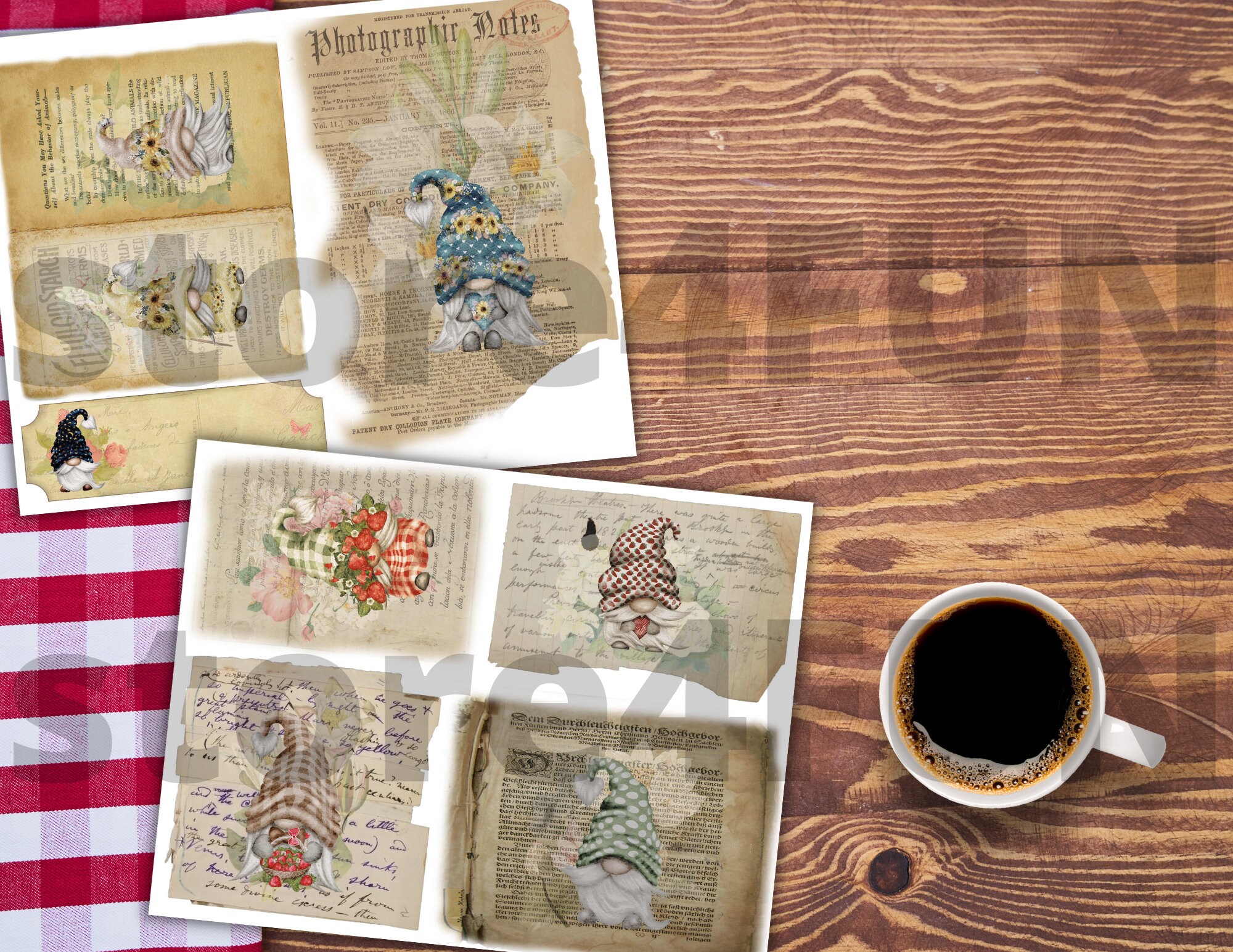 Gnomes Digital Collage Junk Journal Kit Gnome Collage - Etsy