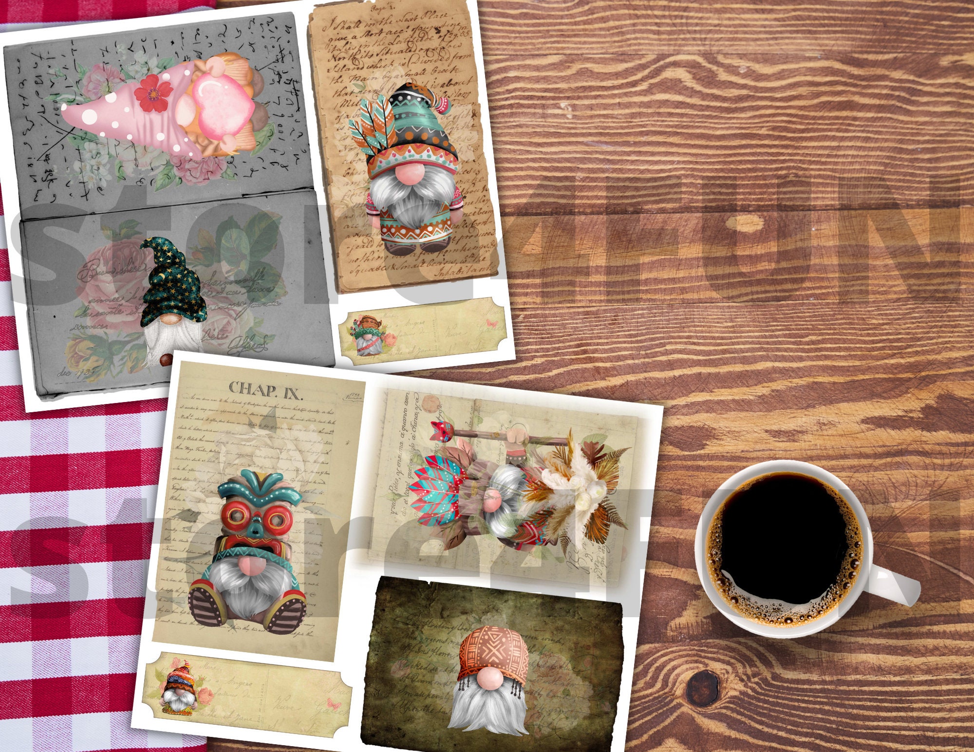 Gnomes Digital Collage Junk Journal Kit Gnome Collage - Etsy