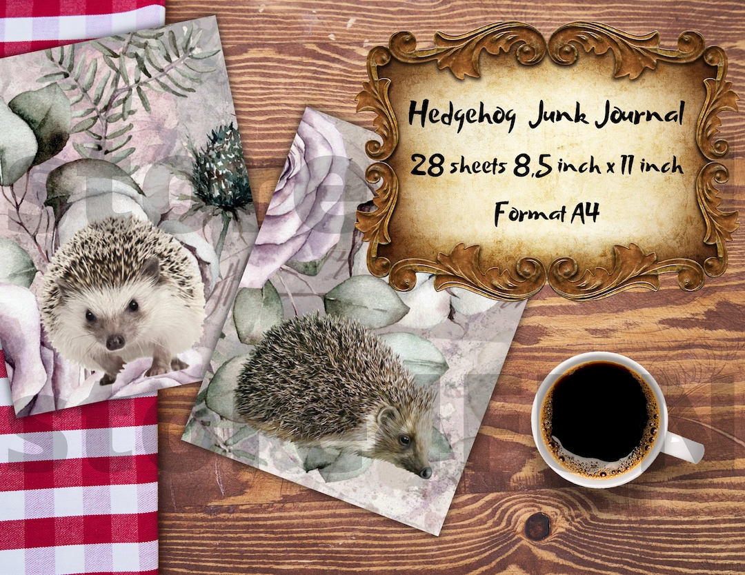 Hedgehog Junk Journal Kit, Printable Junk Journal Kit, Hedgehog Journal ...