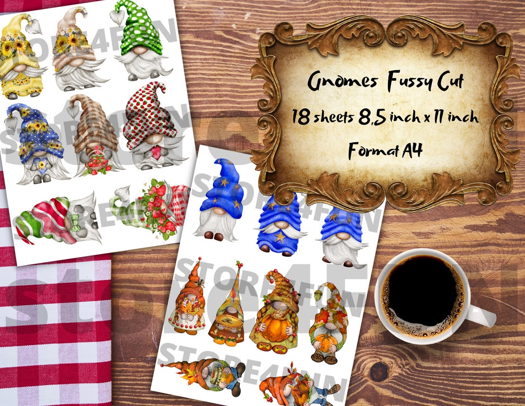 Gnomes Fussy Cut, Junk Journal Kit, Vintage Ephemera, Collage Sheets, Digital Download Kit ...