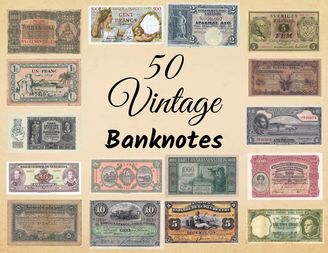 Digital Vintage Banknotes Ephemera Collage Sheet Old Currency Money ...