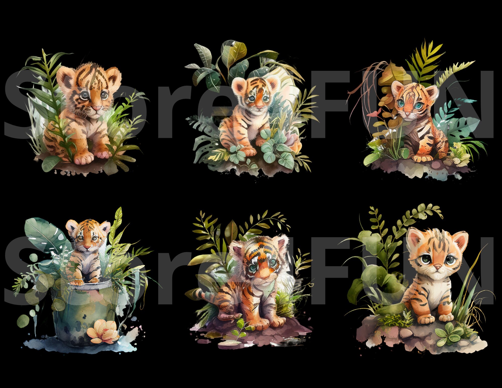 22x Watercolor Baby Tiger PNG Clipart Tiger Clip Art Tigers - Etsy