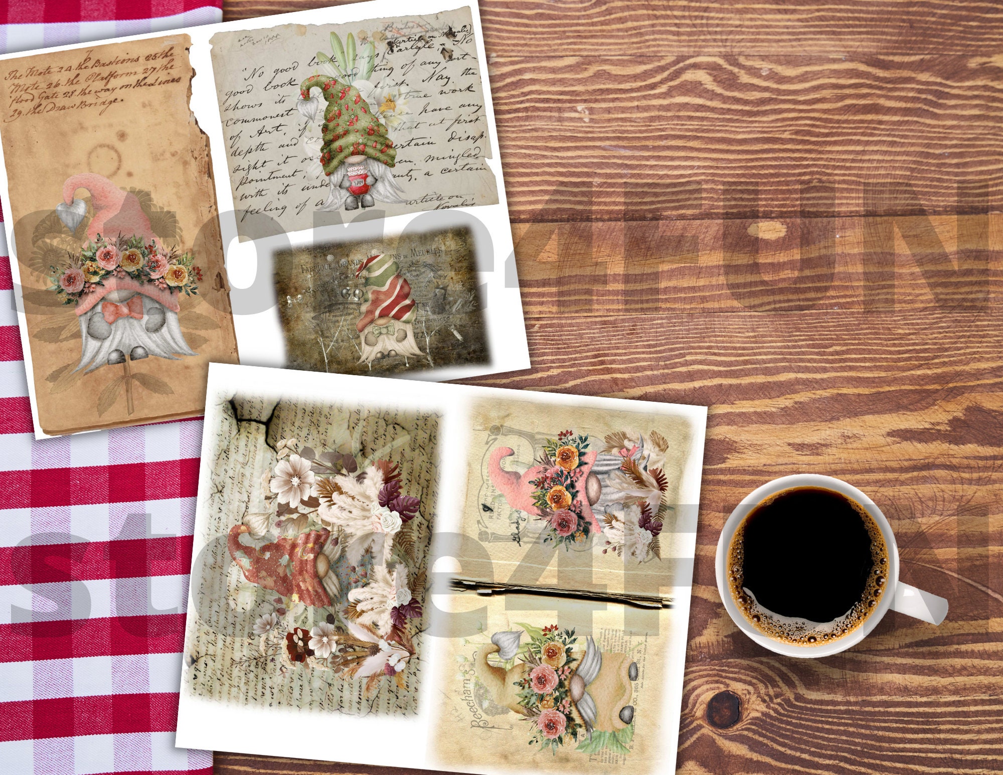 Gnomes Digital Collage Junk Journal Kit Gnome Collage - Etsy