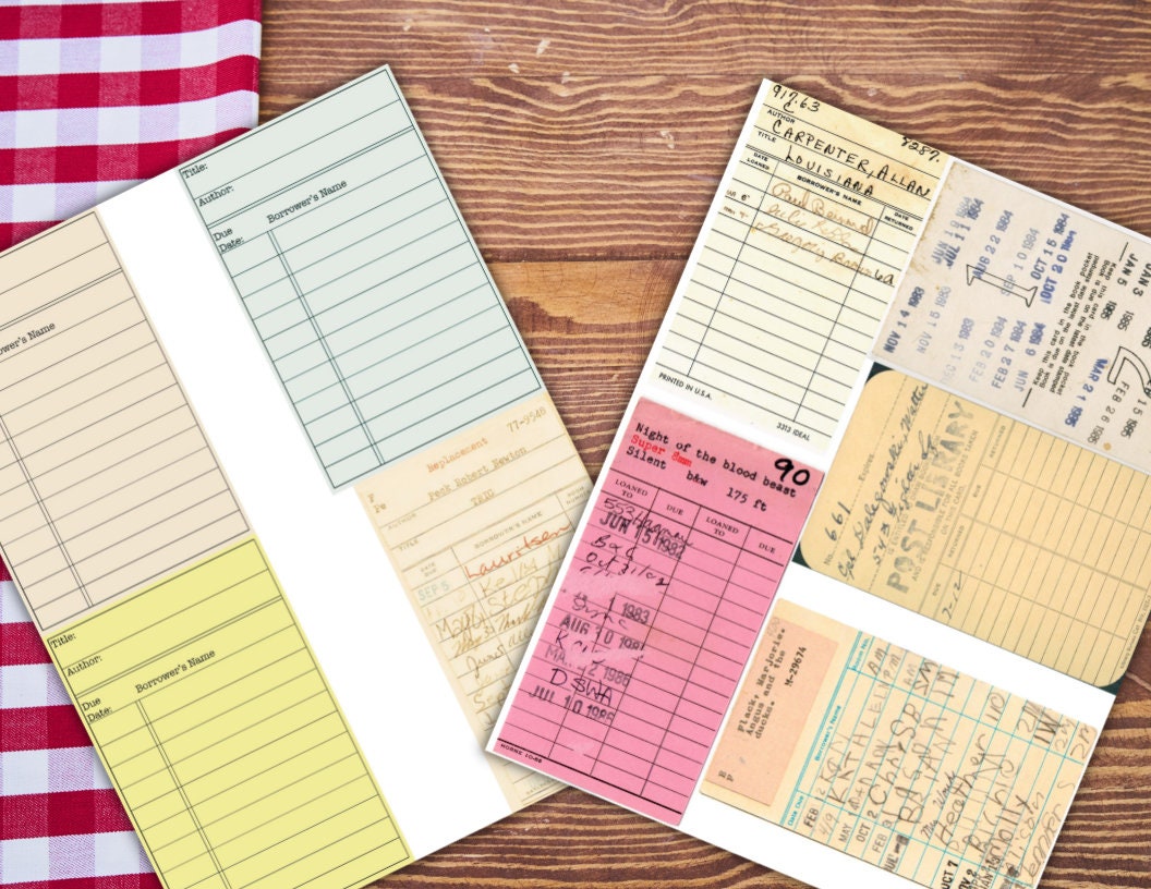 Digital Vintage Library Card Ephemera Paper Library Card - Etsy