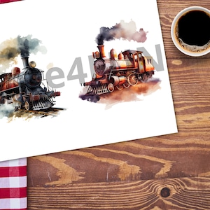 20x Watercolor Steam Locomotive PNG, Clipart Train, Clip Art Locomotive ...
