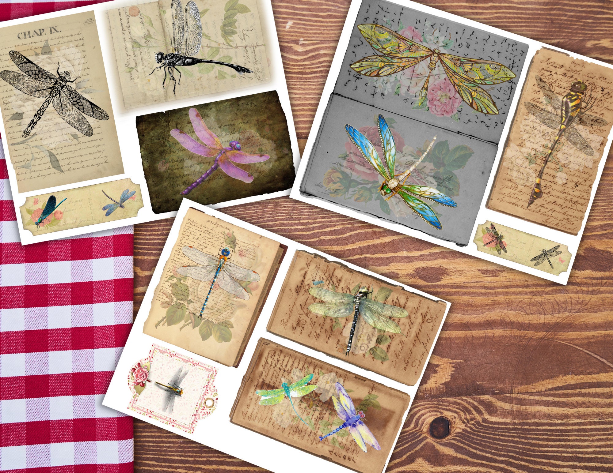 Dragonfly Digital Collage Junk Journal Kit Dragonfly - Etsy Canada