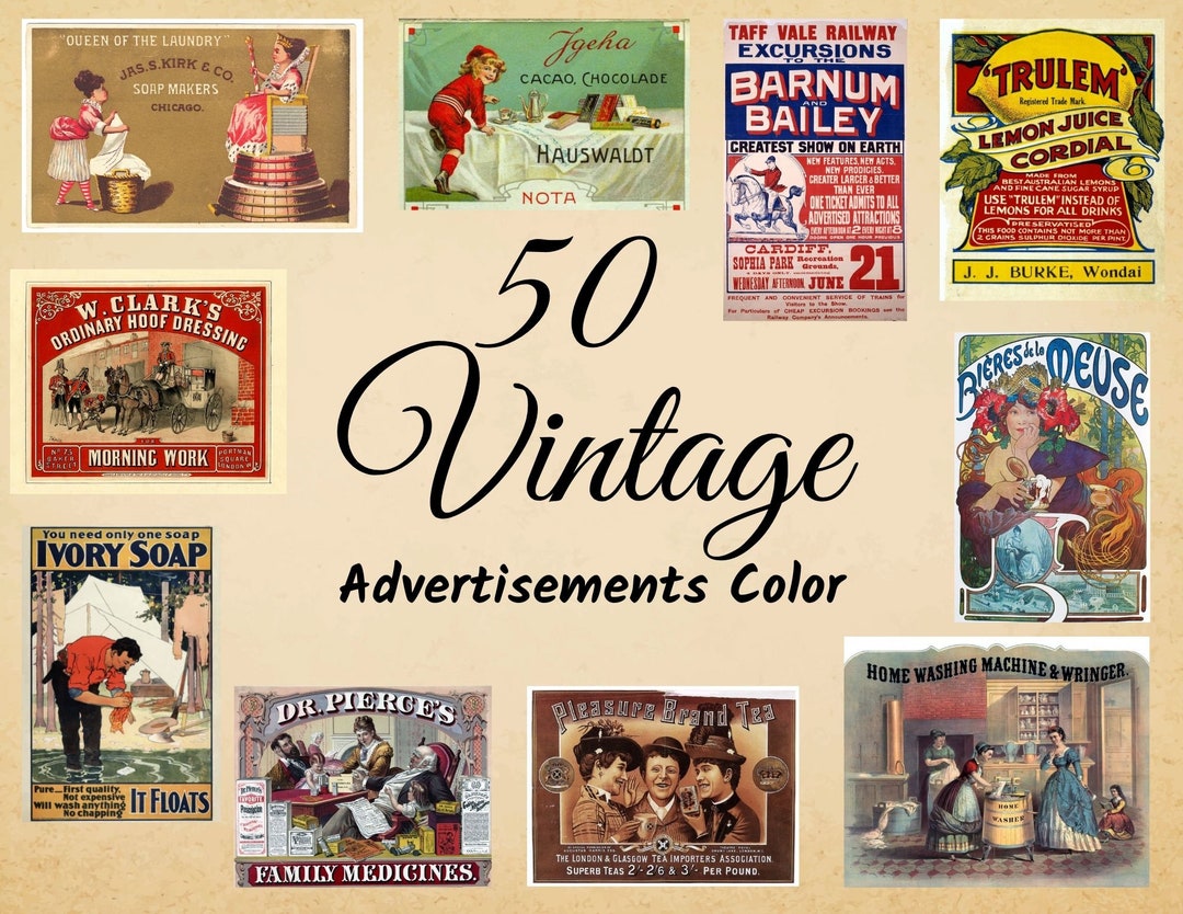 Digital Vintage Colored Advertisements Printable Ephemera Collage Sheet ...