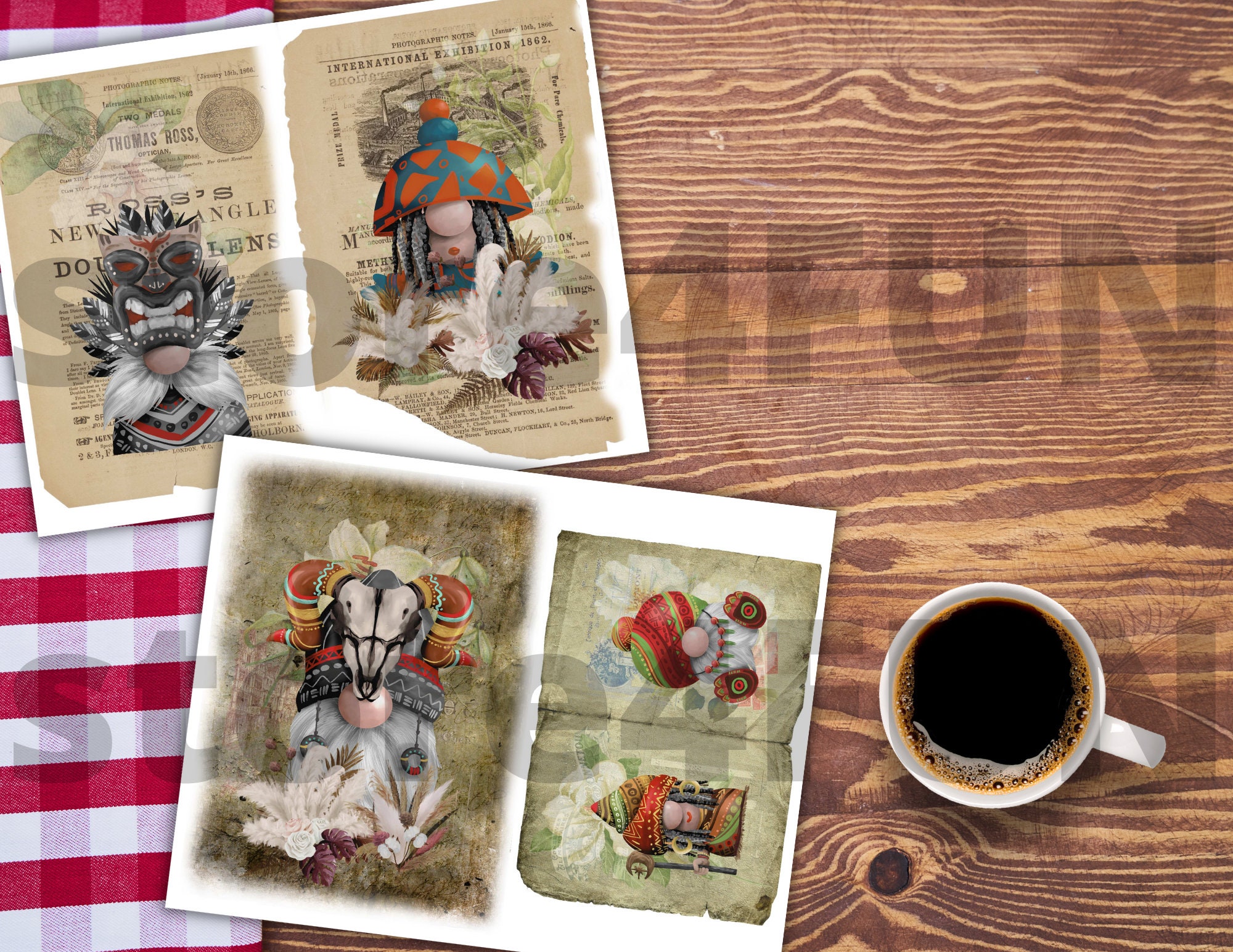 Gnomes Digital Collage Junk Journal Kit Gnome Collage - Etsy