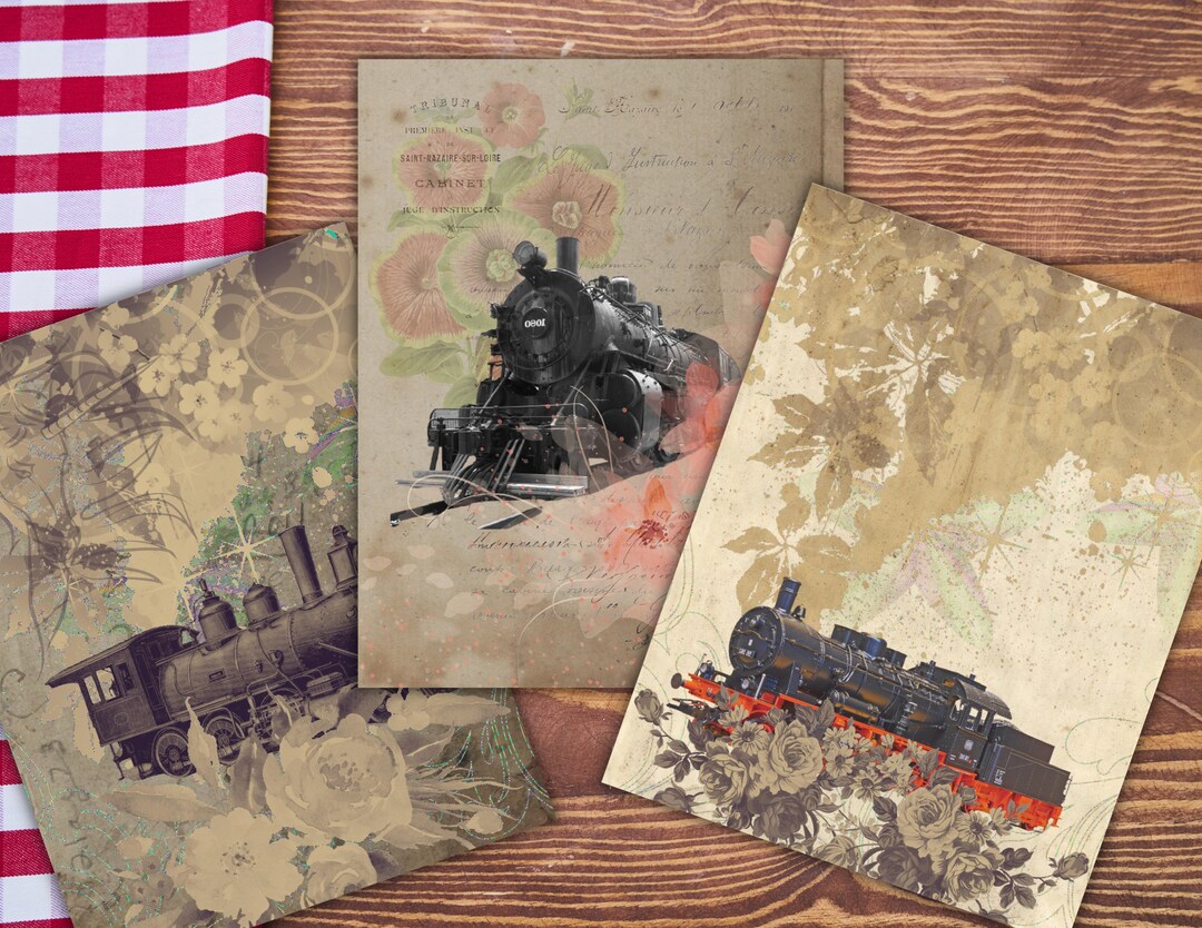 Vintage Train Junk Journal Kit, Printable Junk Journal Kit, Steam ...