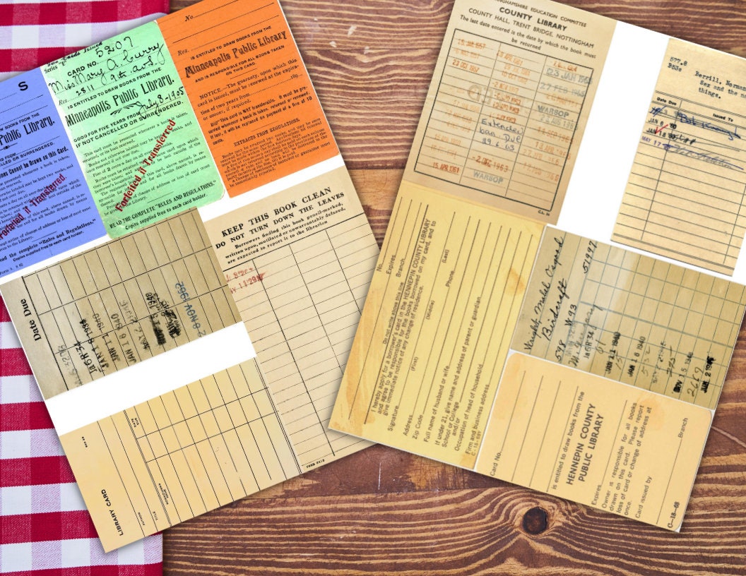 Digital Vintage Library Card Ephemera Paper Library Card - Etsy