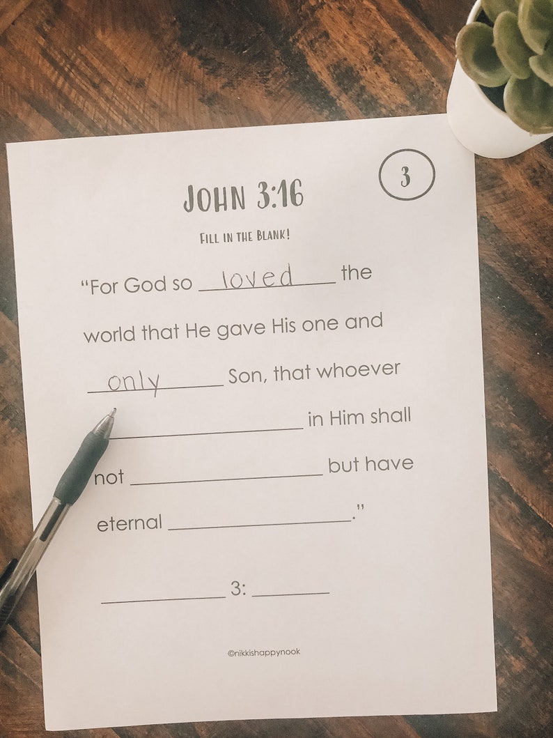 John 3:16 Scaffolded Fill in the Blank Activity Hands-on Bible Verse ...