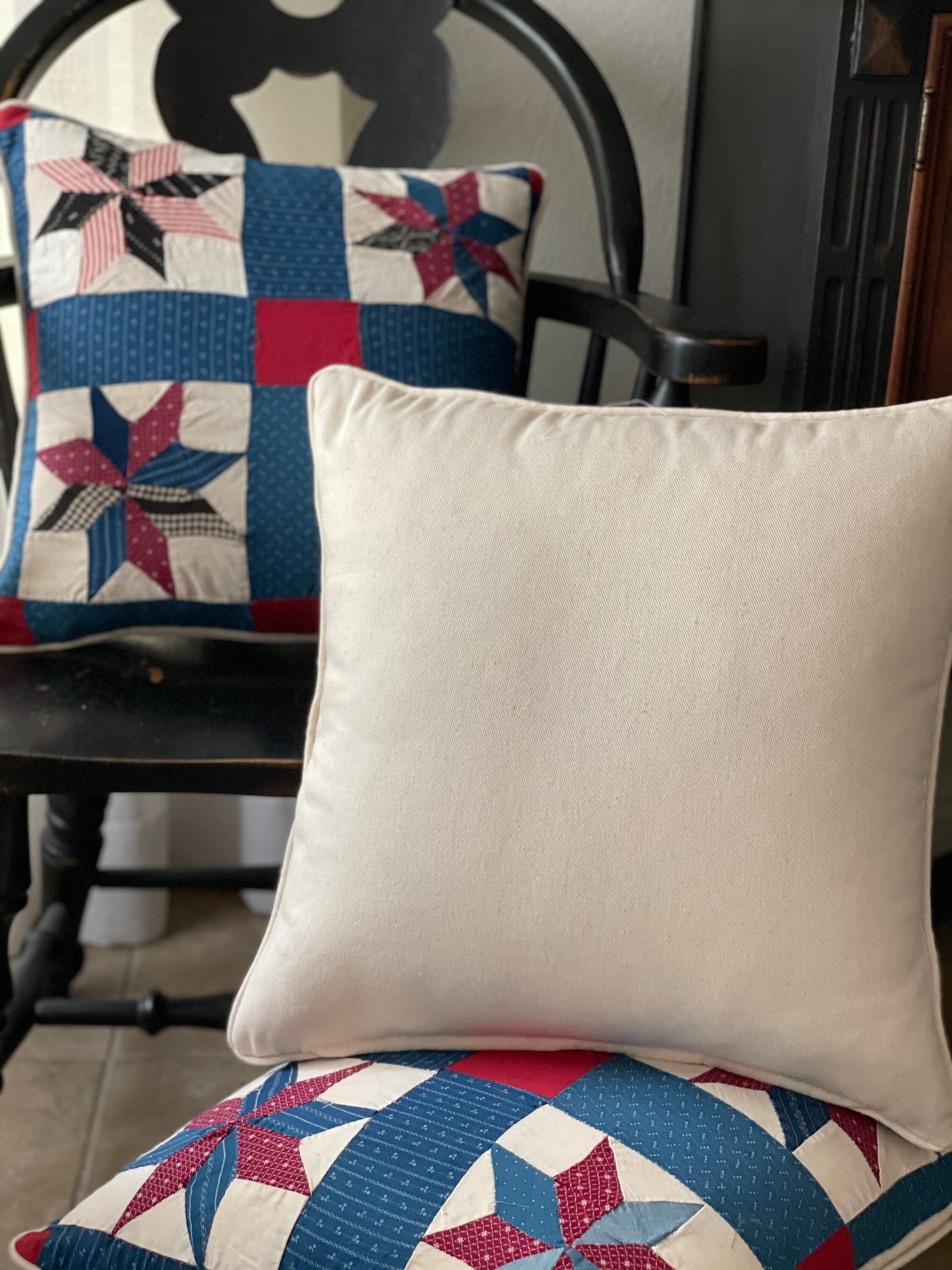 S2 Antique Handmade Lemoyne Star Block Quilt Pillows/indooroutdoor/redwhite&blue/4th July Decor ...
