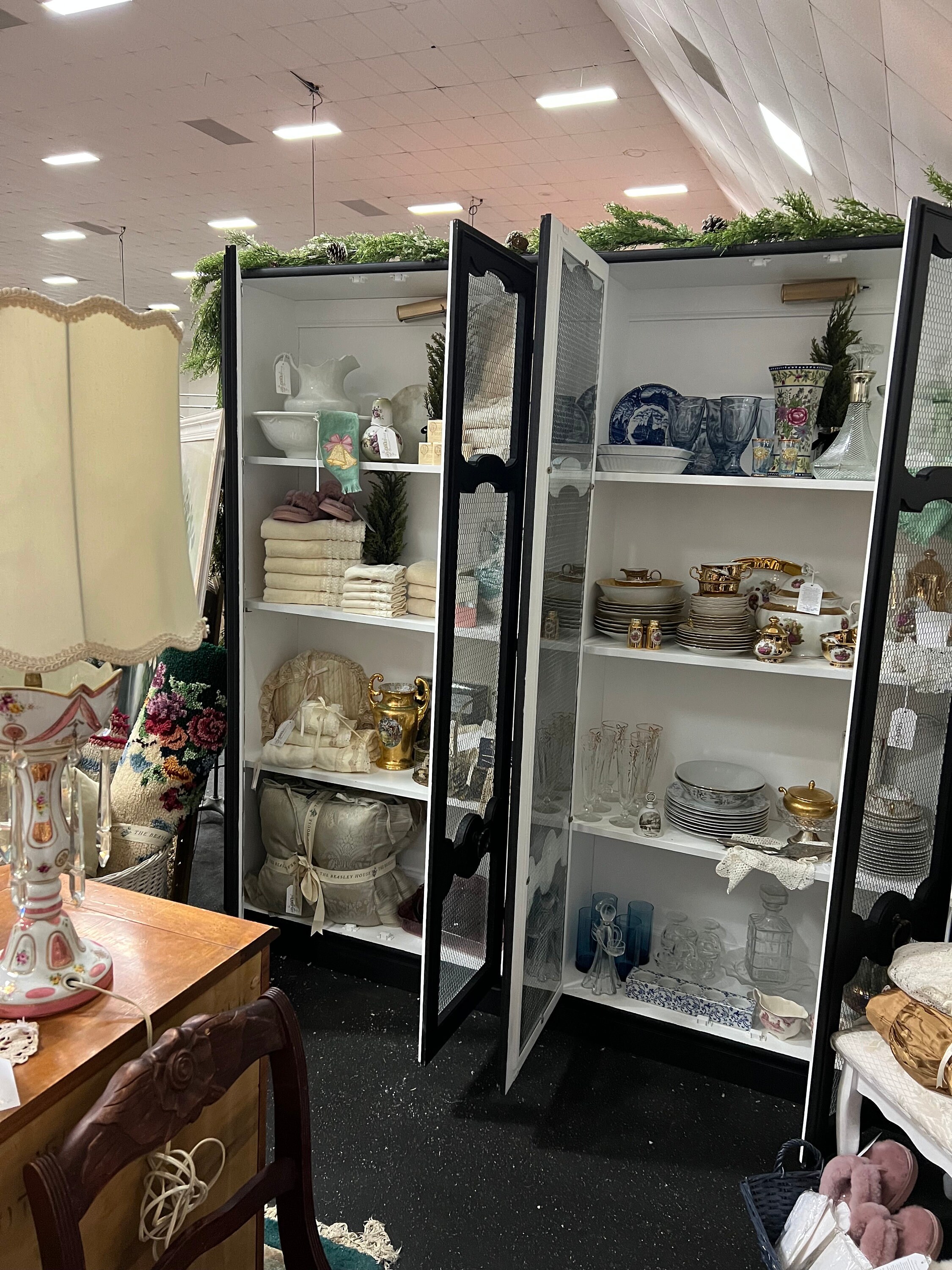2 Vintage Refurbished 70s Display Cabinets/ Glass W Chickenwire Doors ...