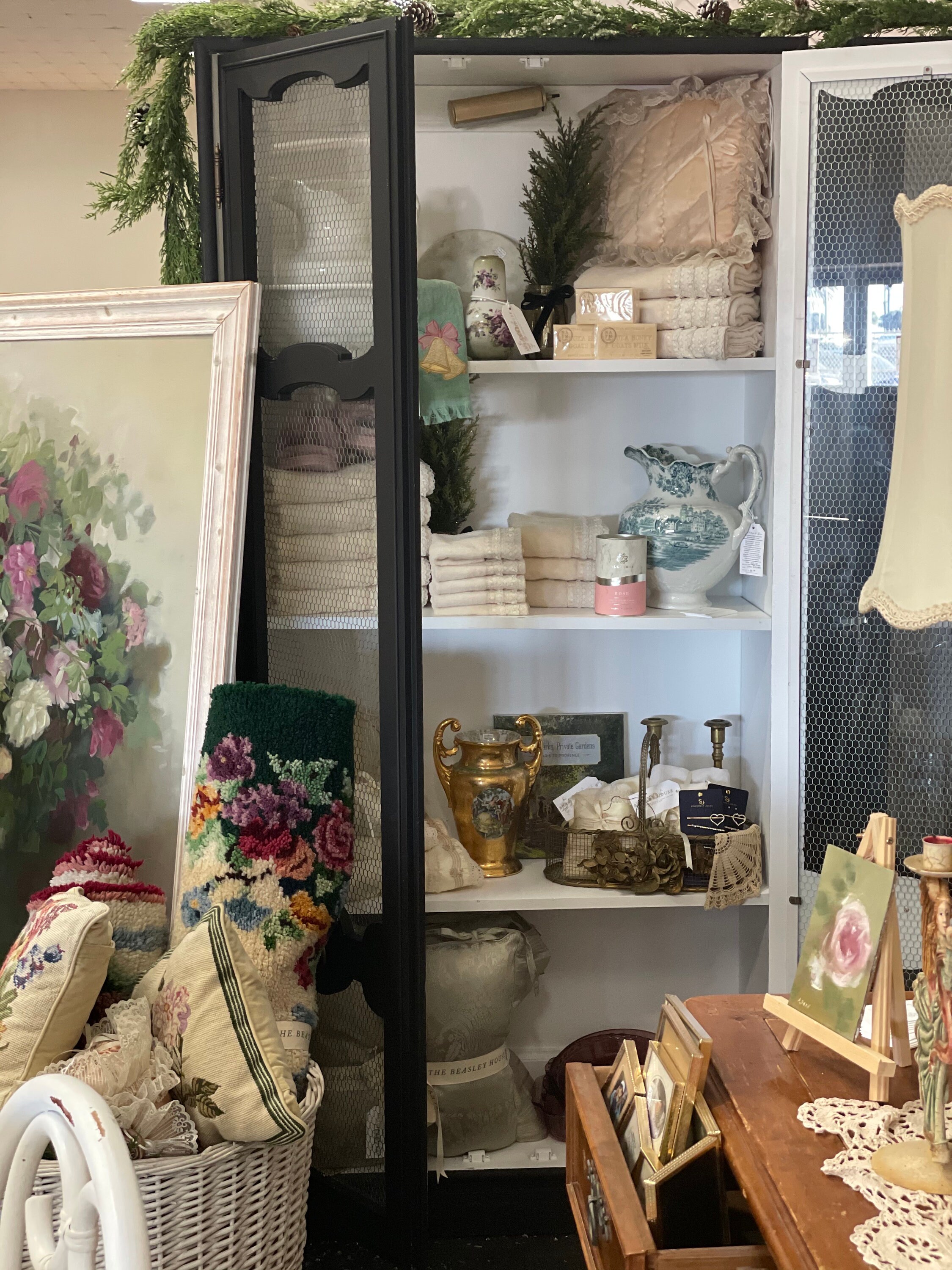 2 Vintage Refurbished 70s Display Cabinets/ Glass W Chickenwire Doors ...