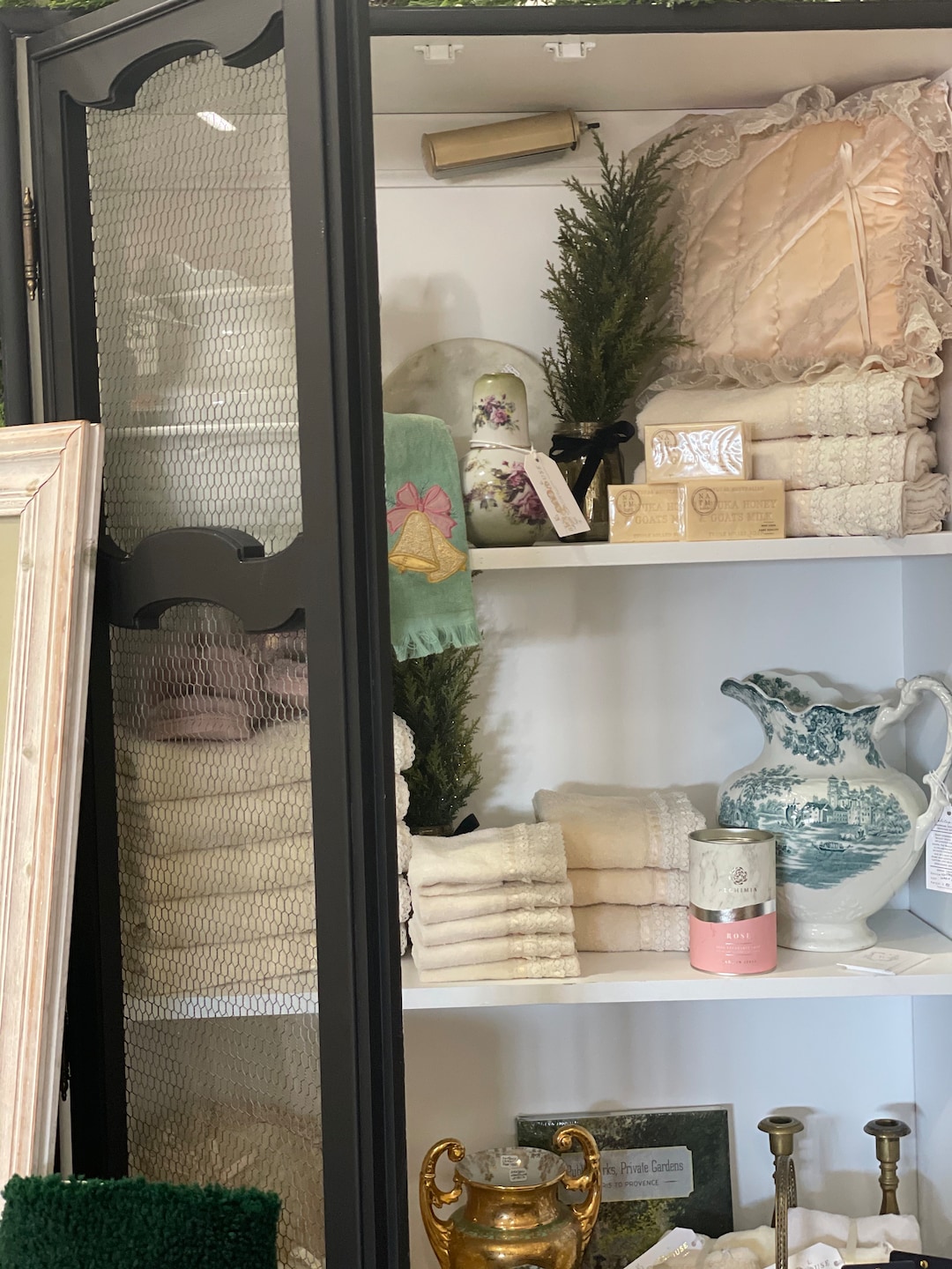 2 Vintage Refurbished 70s Display Cabinets/ Glass W Chickenwire Doors ...