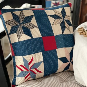 S2 Antique Handmade Lemoyne Star Block Quilt Pillows/indooroutdoor/redwhite&blue/4th July Decor ...