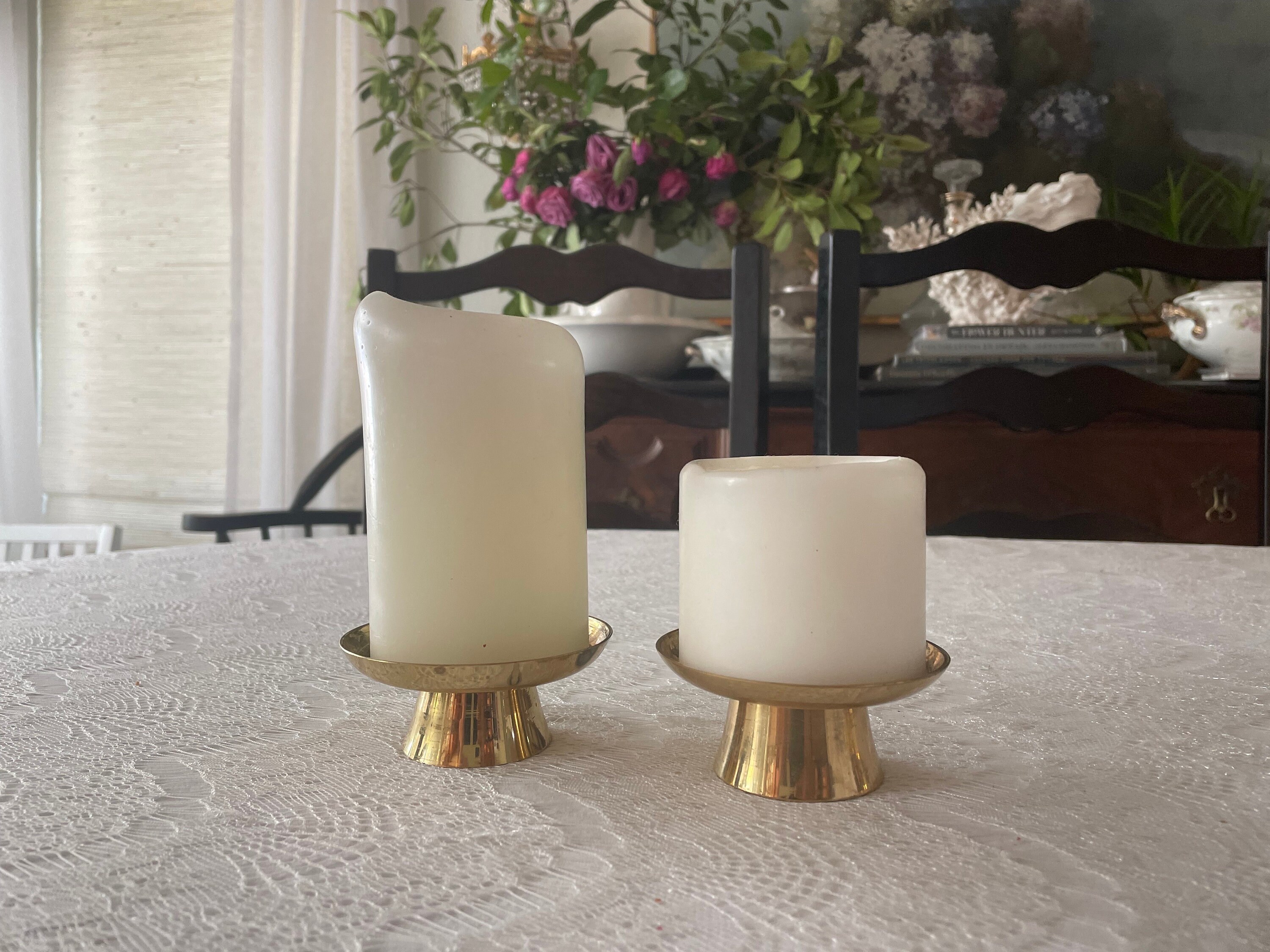 Vintage S2 Solid Brass Pillar Candle Holders/aged/ Shabbychic,old World ...