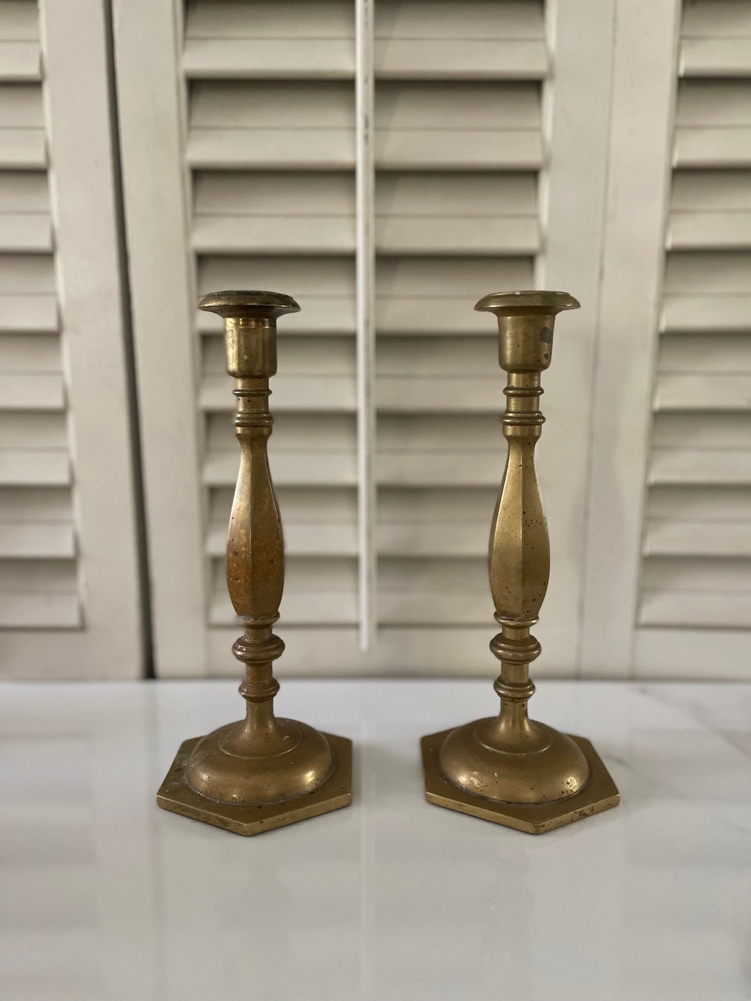 Antique S2 Brass Taper Candle Holders/ Aged Candlesticks/ Shabbychic ...