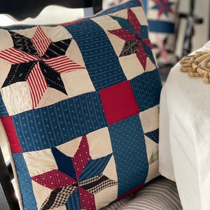 S2 Antique Handmade Lemoyne Star Block Quilt Pillows/indooroutdoor/redwhite&blue/4th July Decor ...