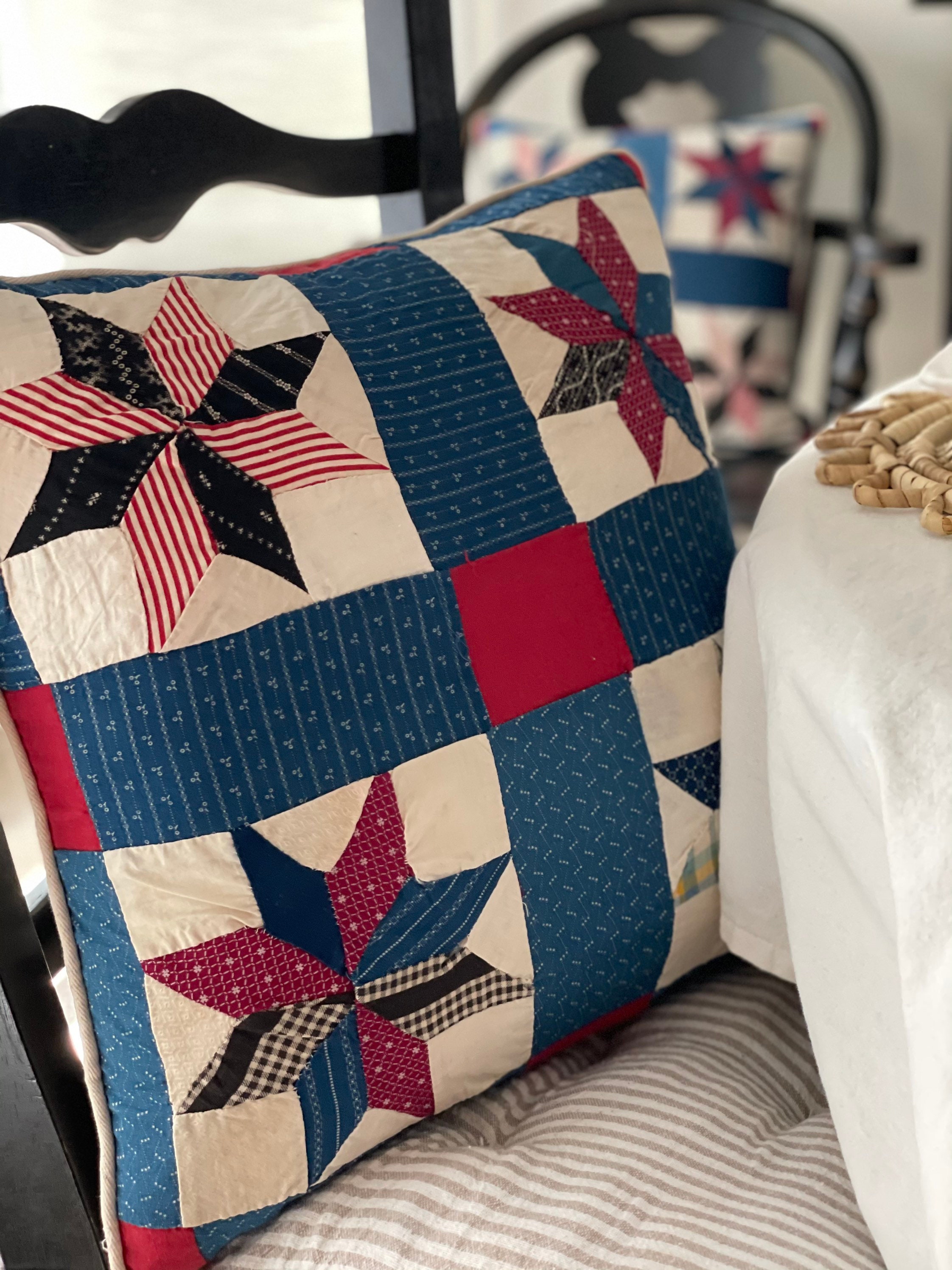 S2 Antique Handmade Lemoyne Star Block Quilt Pillows/indooroutdoor ...