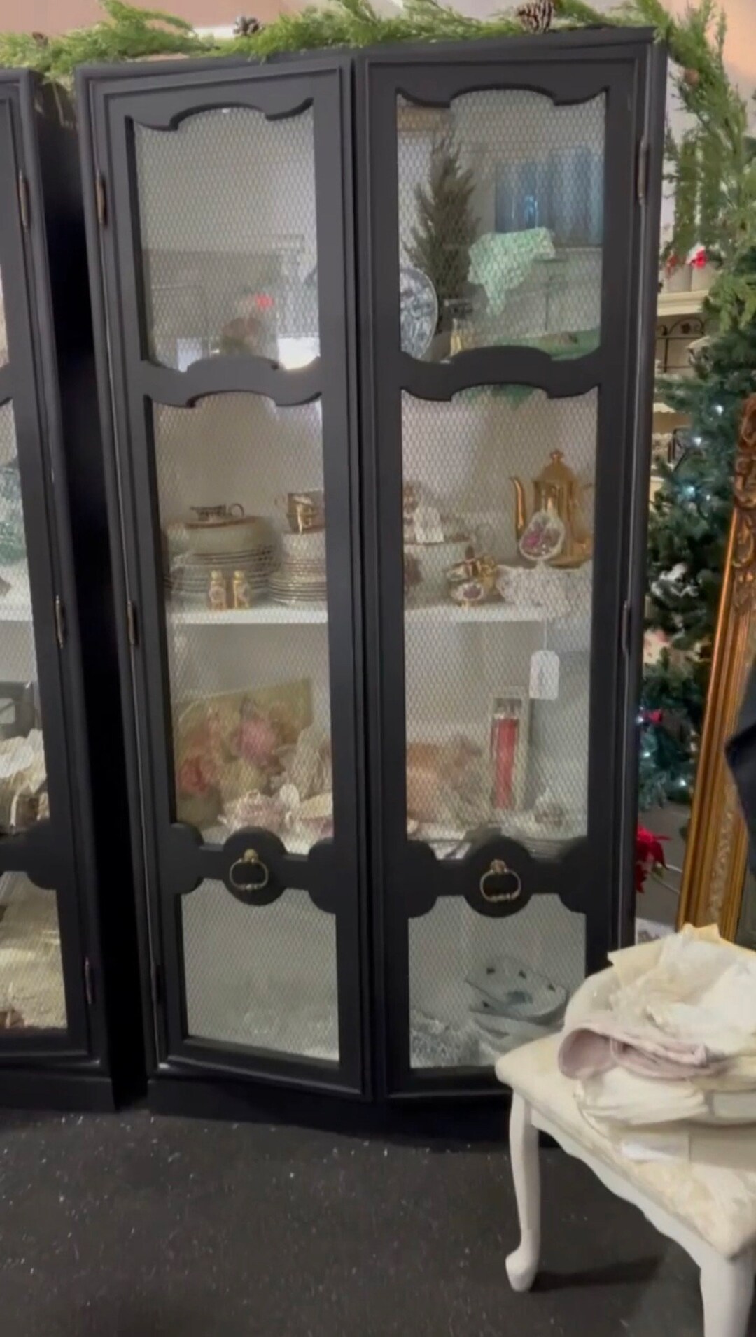 2 Vintage Refurbished 70s Display Cabinets/ Glass W Chickenwire Doors ...