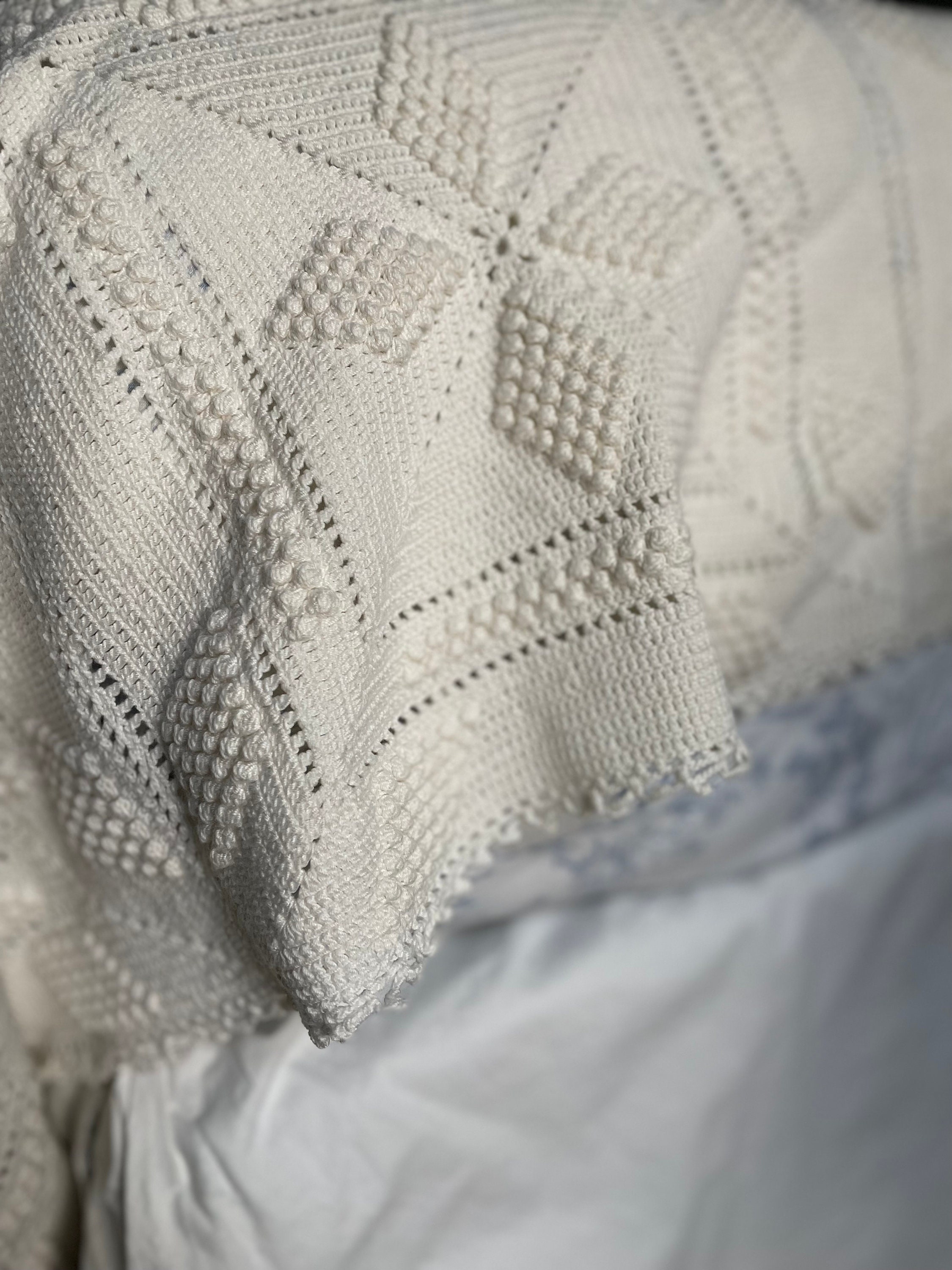 Vintage Heavy Handmade Afghan Bed Blanket,vintage Lace,ivory/83x 101 ...