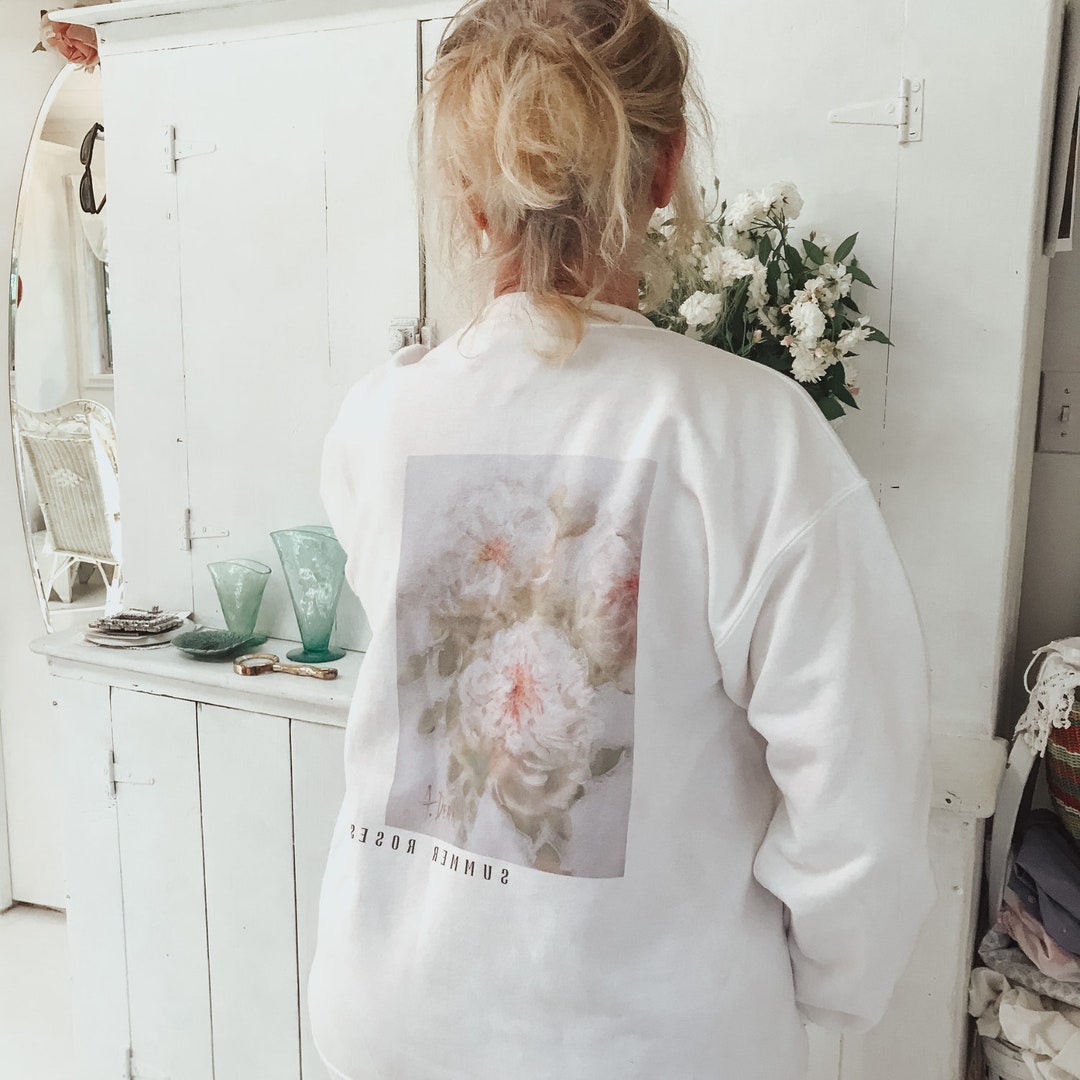 Suéter de cuello redondo con rosas de verano para mujer/Arte - Etsy España