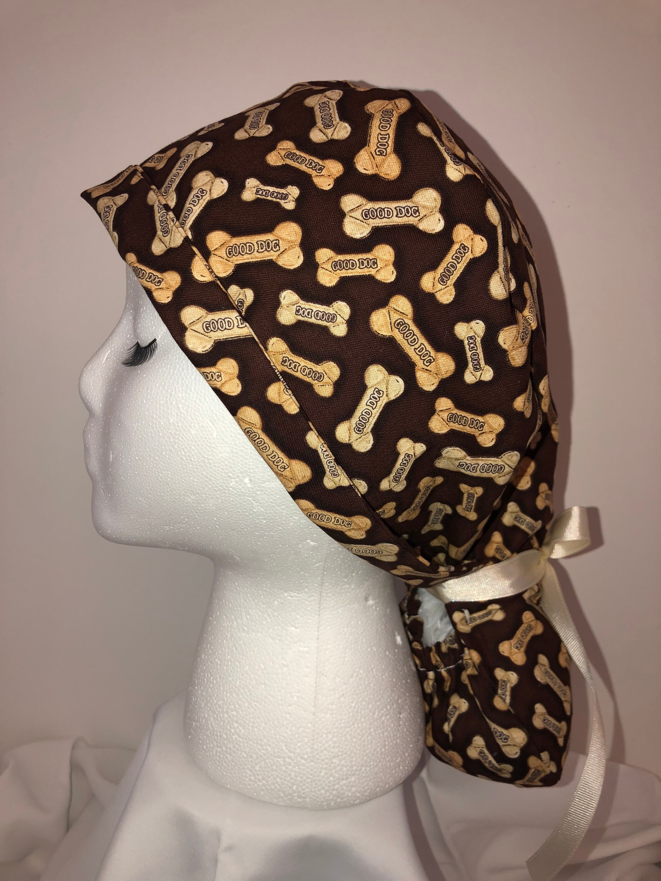 Ladies Brown Puppy Dog Chew Bones Surgical Scrub Hat Cap With - Etsy