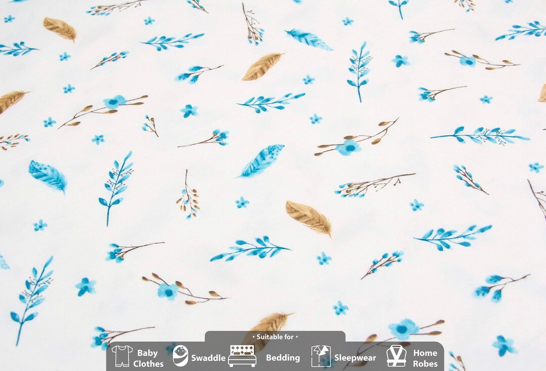 Floral Flannel Fabric Blue Leaves and Twigs Flannel Cotton - Etsy