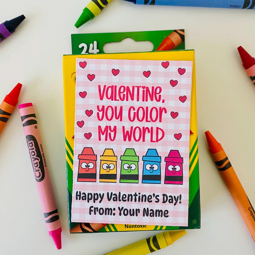 Crayon Valentine Gift Tags | Kids Classroom Valentine's Day Cards ...