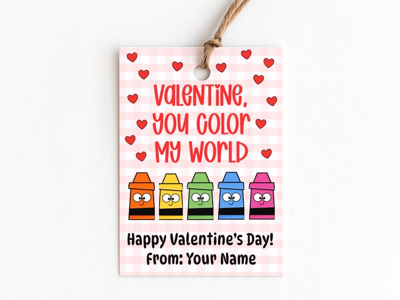 Crayon Valentine Gift Tags | Kids Classroom Valentine's Day Cards ...