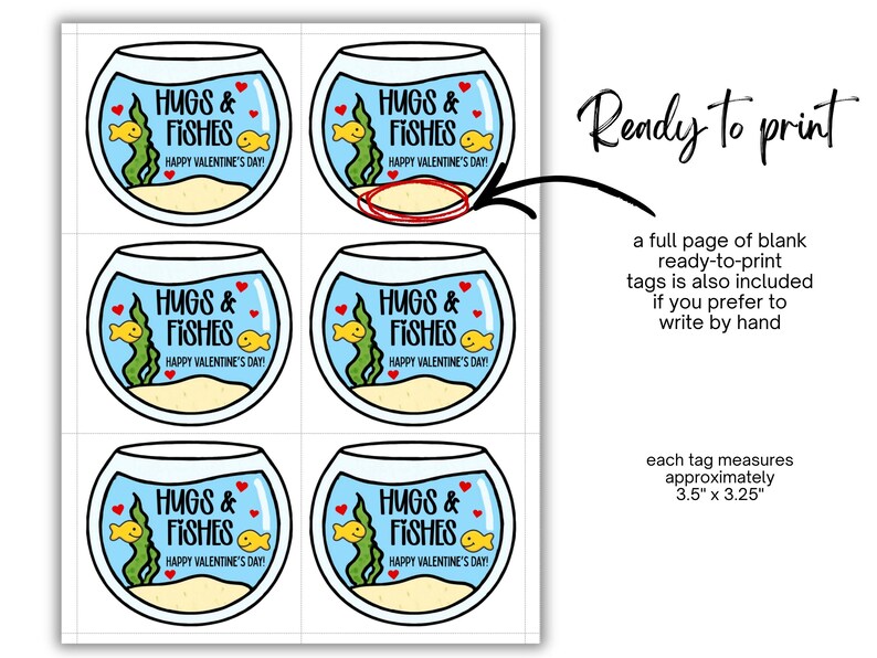 Classroom Goldfish Valentine Gift Tags | Hugs and Fishes | Printable ...