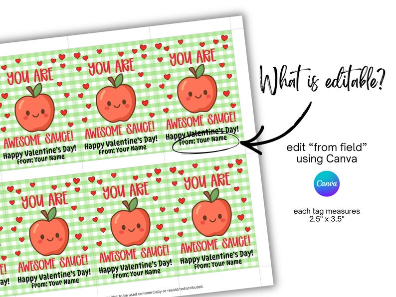 Applesauce Valentine's Day Gift Tags | Printable Classroom Valentine ...