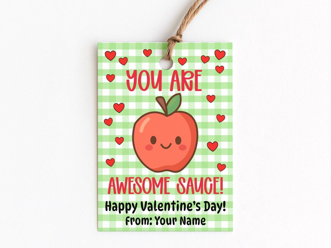 Applesauce Valentine's Day Gift Tags | Printable Classroom Valentine ...