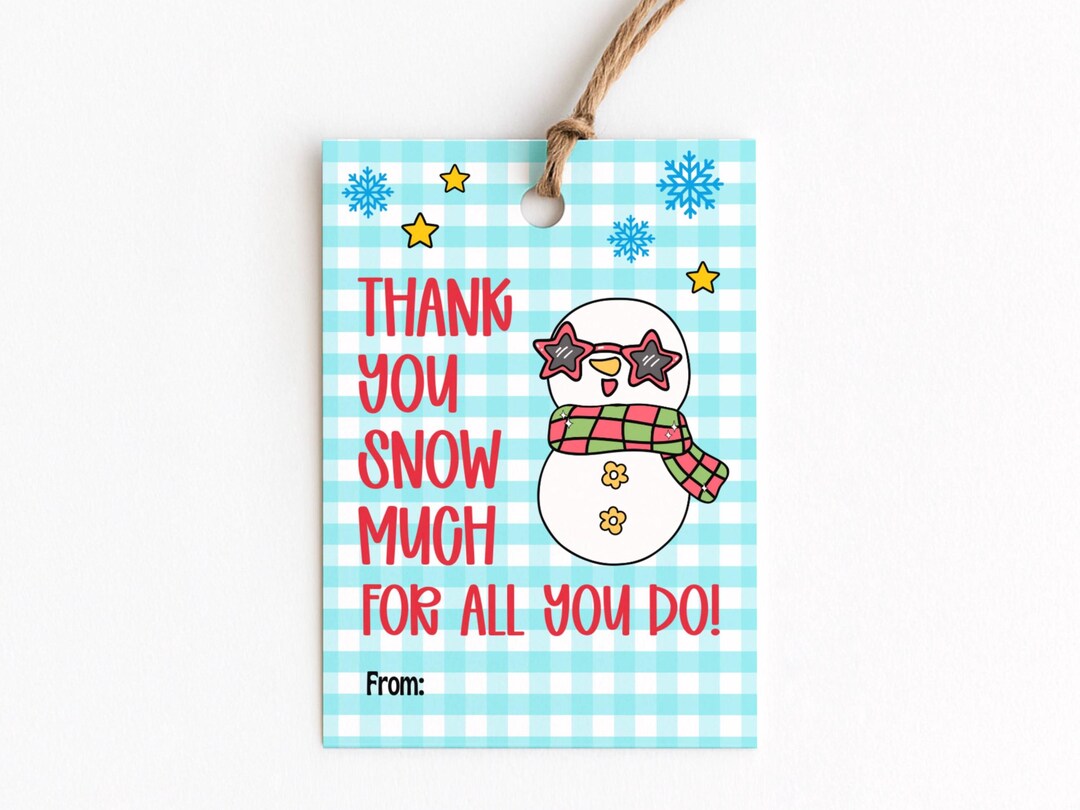 Printable Christmas Gift Tag |thank You Snow Much | Xmas Appreciation ...